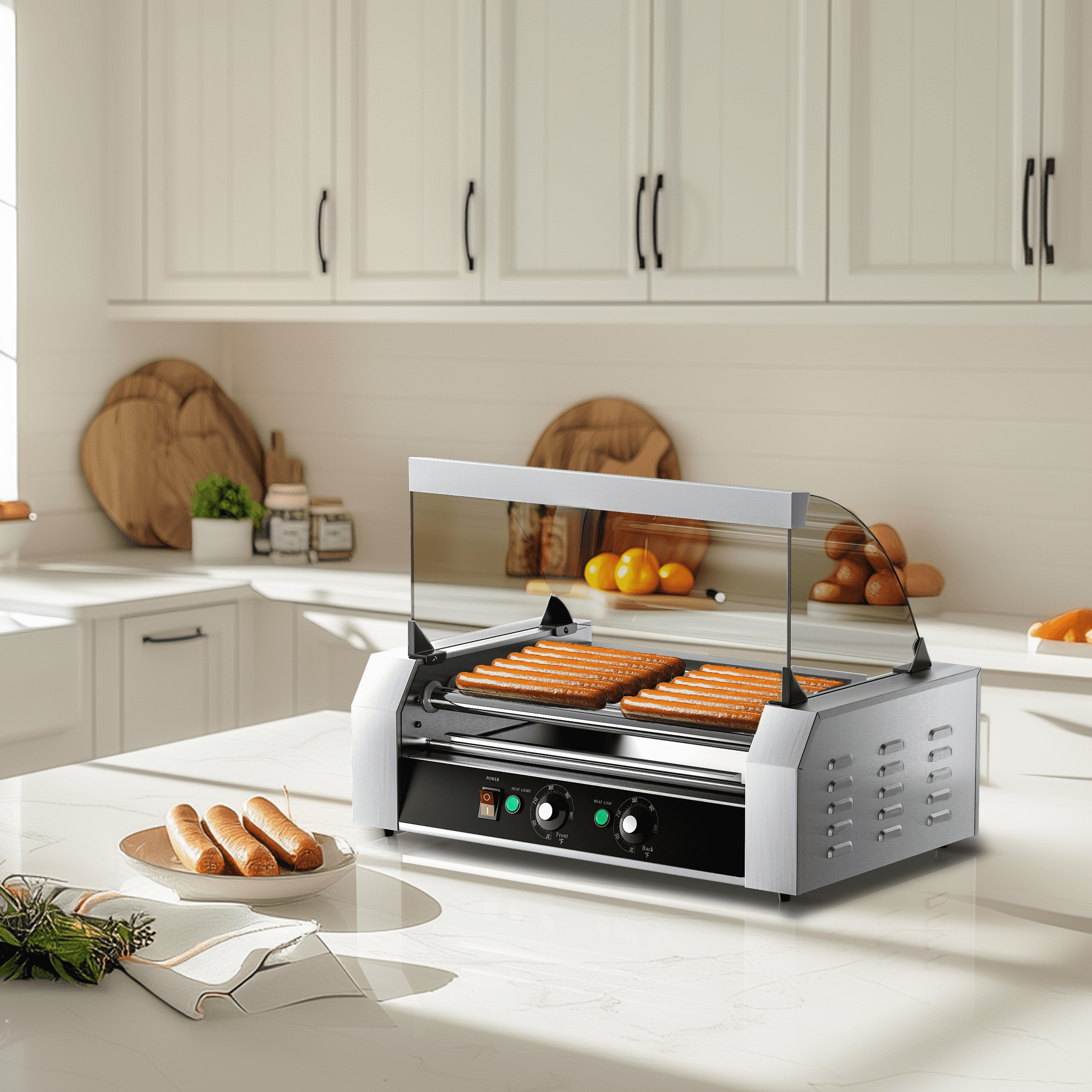 7 Roller Commercial Grade 7-Roller Hot Dog Grill 18-Capacity Smart Dual ...