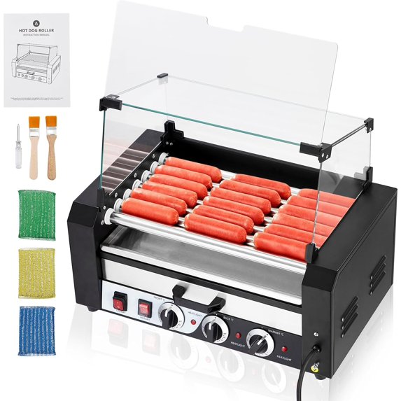 7 Rollers 18 Hot Dogs Capacity, Dual Temp Control, 1350W Stainless ...
