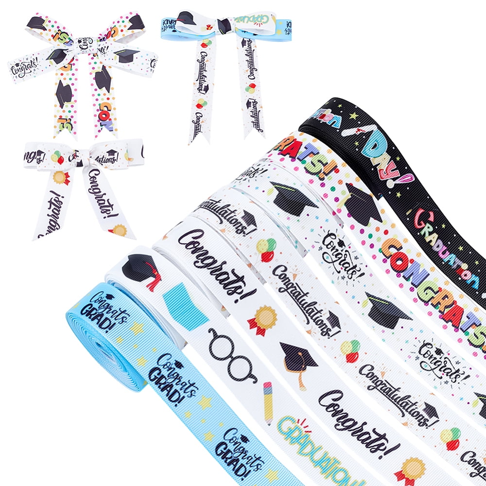 7 Rolls Colorful Graduation Ribbon 7/8 Inch Cute Congrats Grad Ribbons ...