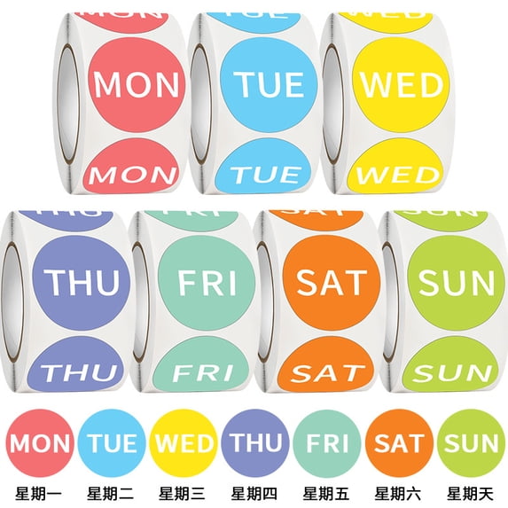 7 Rolls Of English Week Stickers For Kitchen Refrigerator Food Time ...