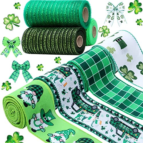 7 Rolls St. Patrick's Day Ribbon - 43 Yd Buffalo Plaid & Metallic Poly ...