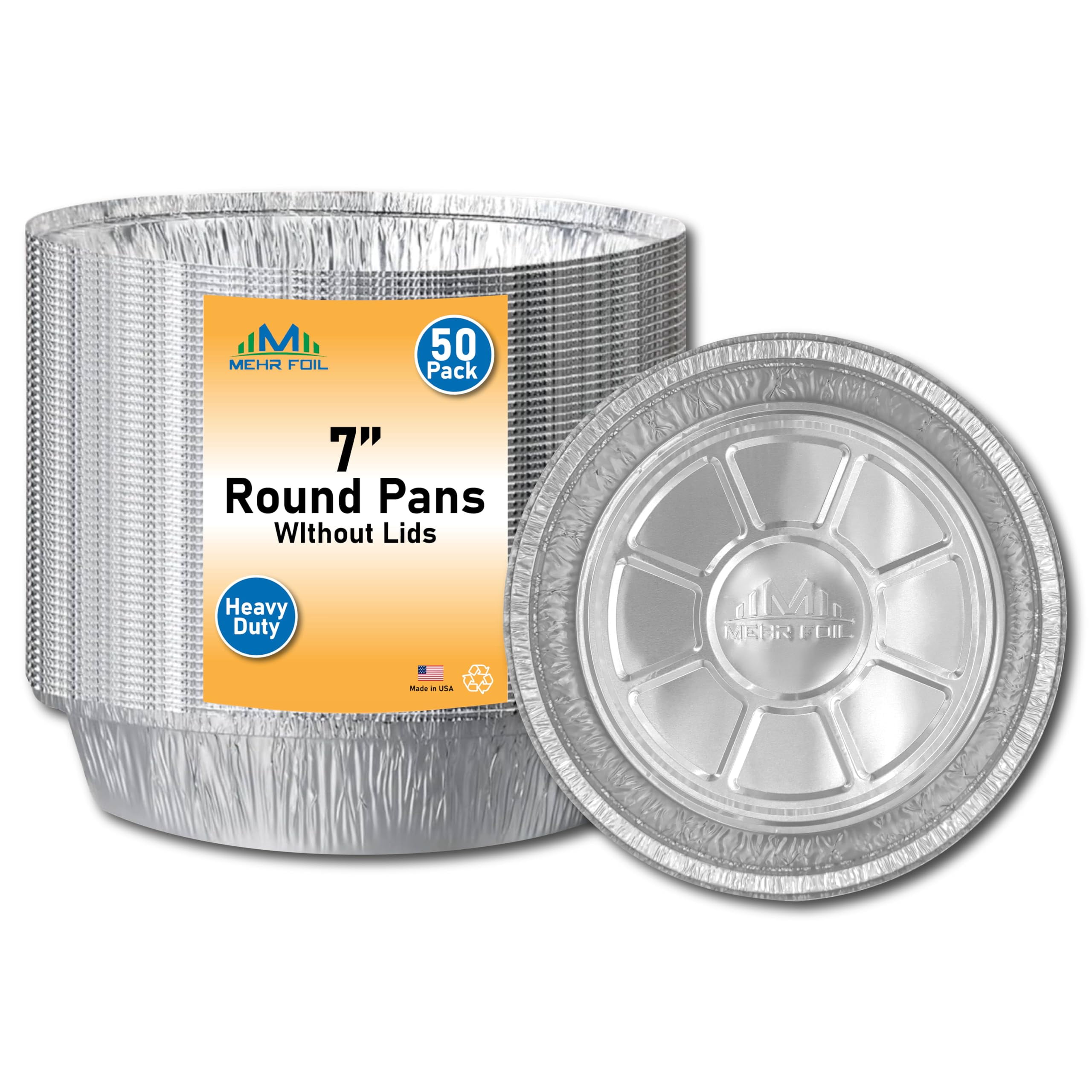 7’’ Round Aluminum Foil Pans | 50 Pack | Disposable Pans Freezer & Oven ...