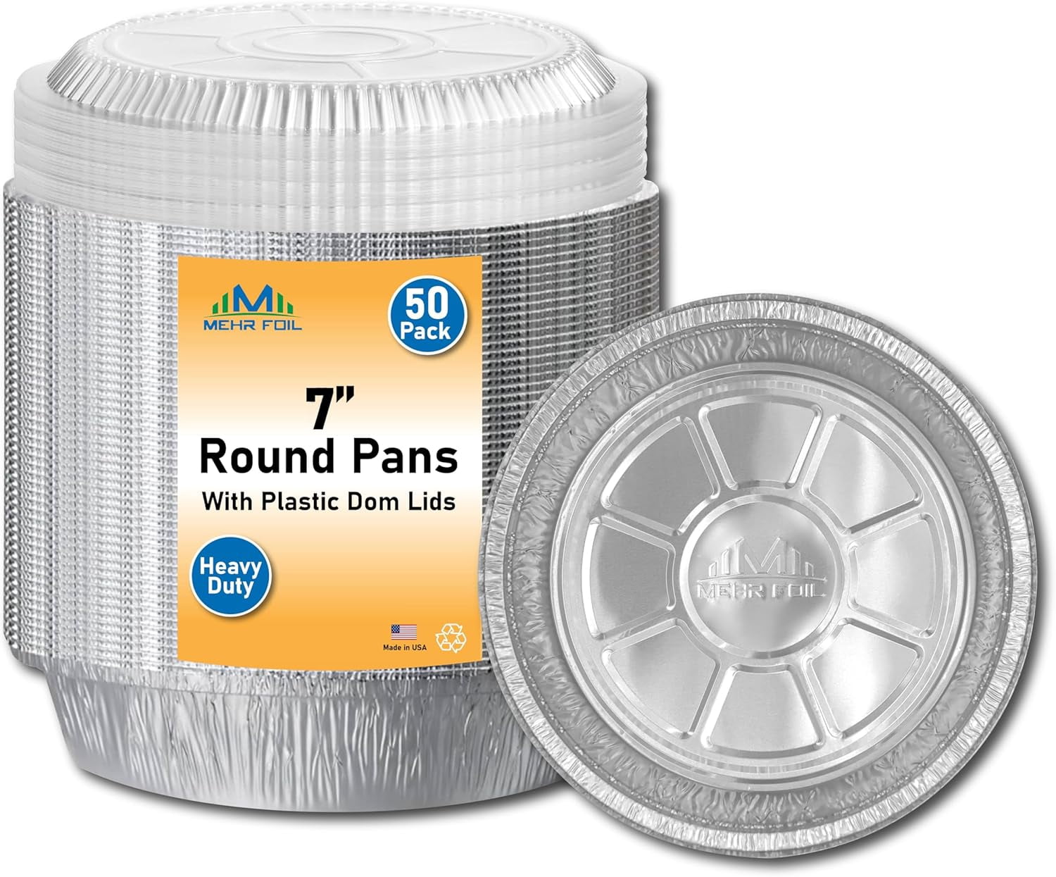 7’’ Round Aluminum Foil Pans with Lids | 50 Pack | Disposable Pans ...