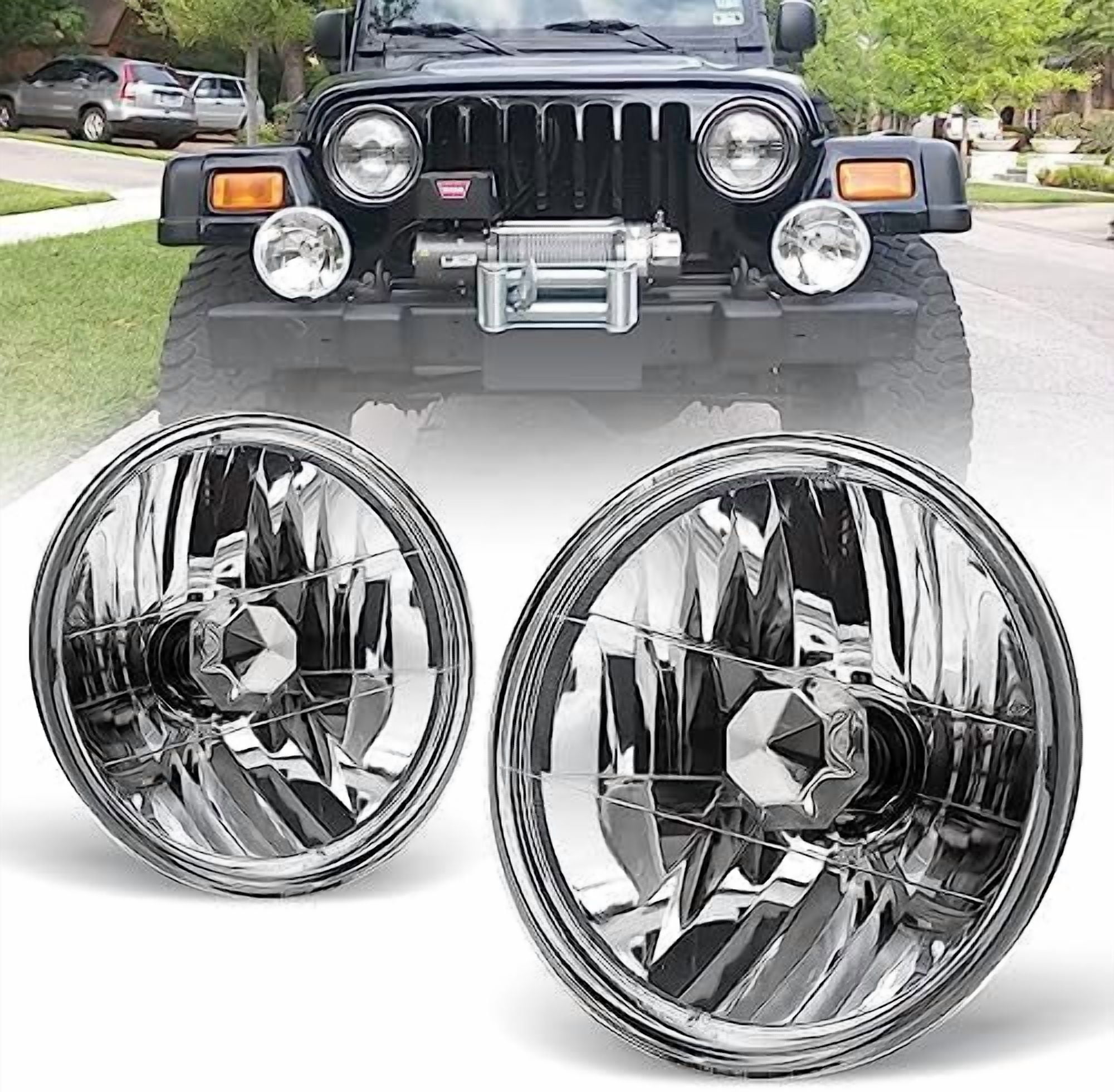 7" Round Conversion Head Lights Fornt Lamps for Multi-vehicle Models ...