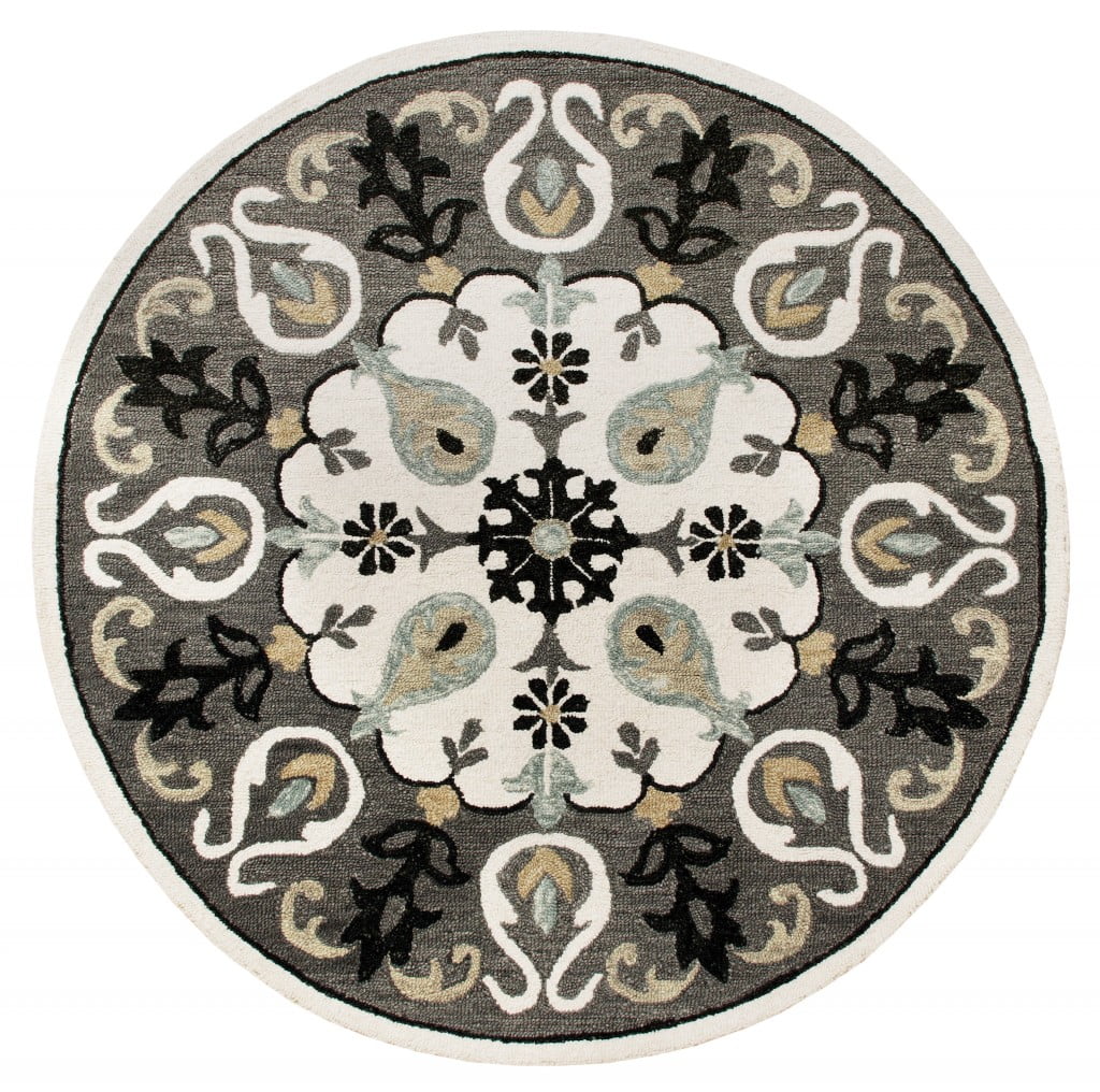 7â€™ Round Gray and White Floral Medallion Area Rug - Walmart.com