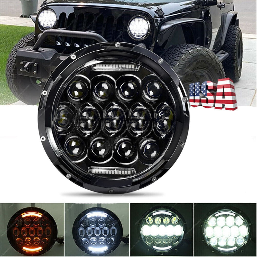 7" Round LED Headlight Hi/Lo Beam Halo Angle Eyes For Jeep Wrangler JK ...