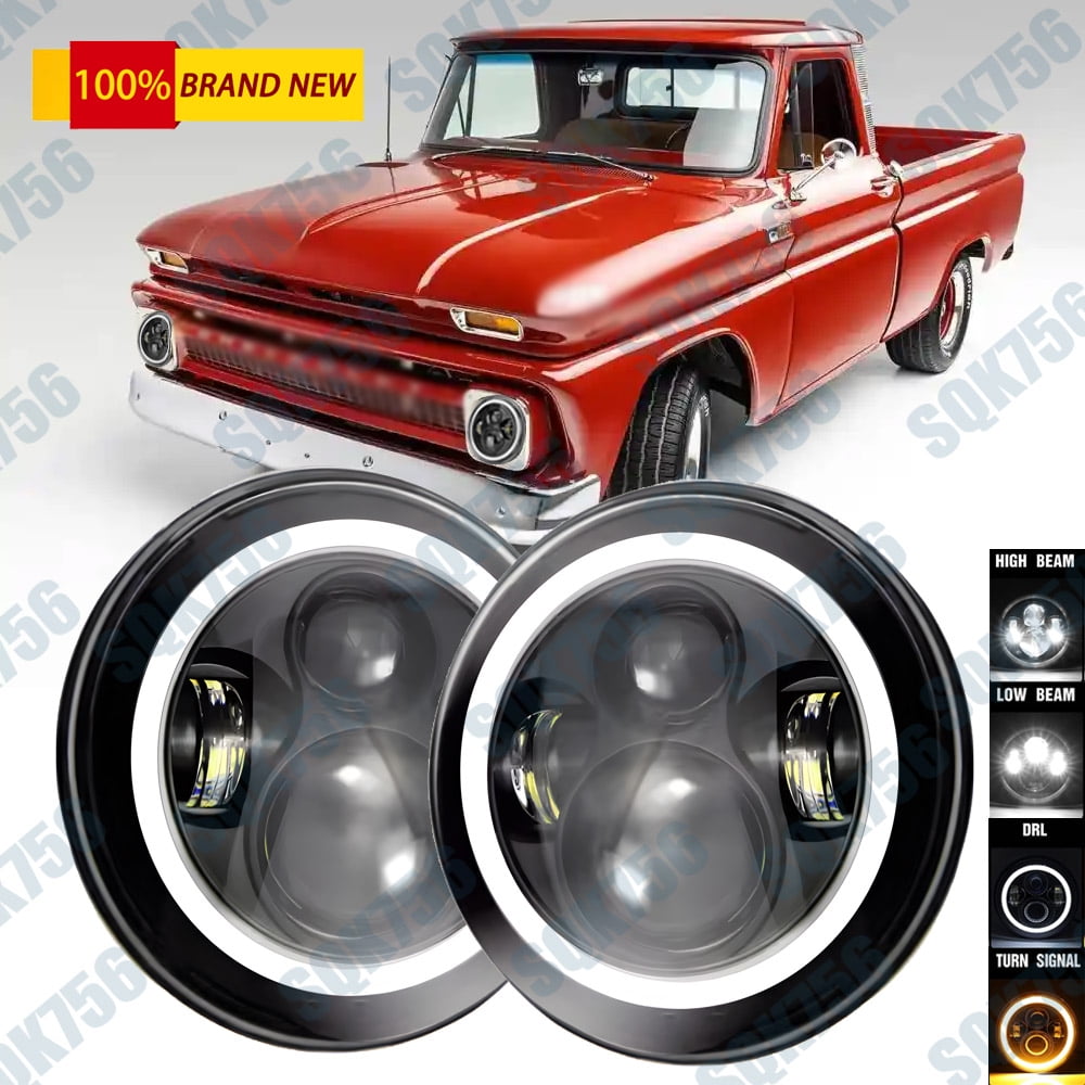7" Round LED Headlights Hi/Lo For Chevy Truck 47-1957 C20/30 Pickup 61 ...