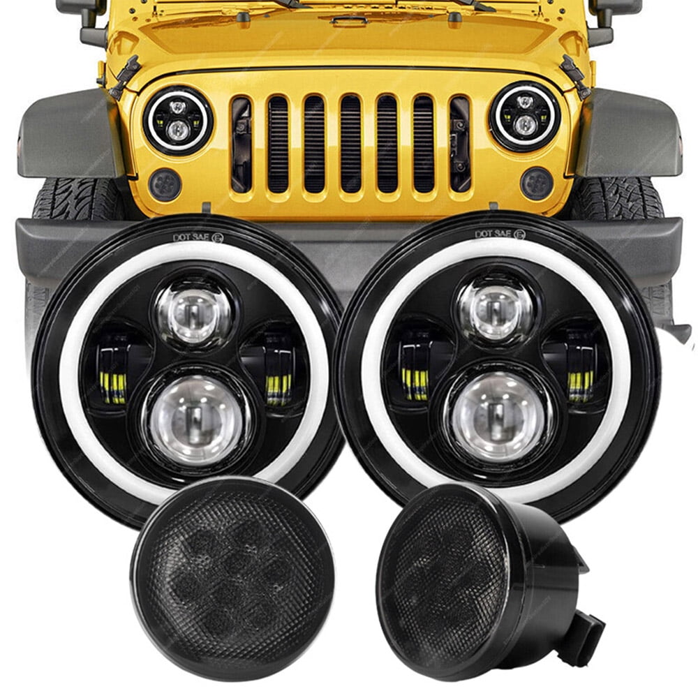 7" Round LED Headlights+Turn Signal Light For Jeep Wrangler JK JKU 2007 ...