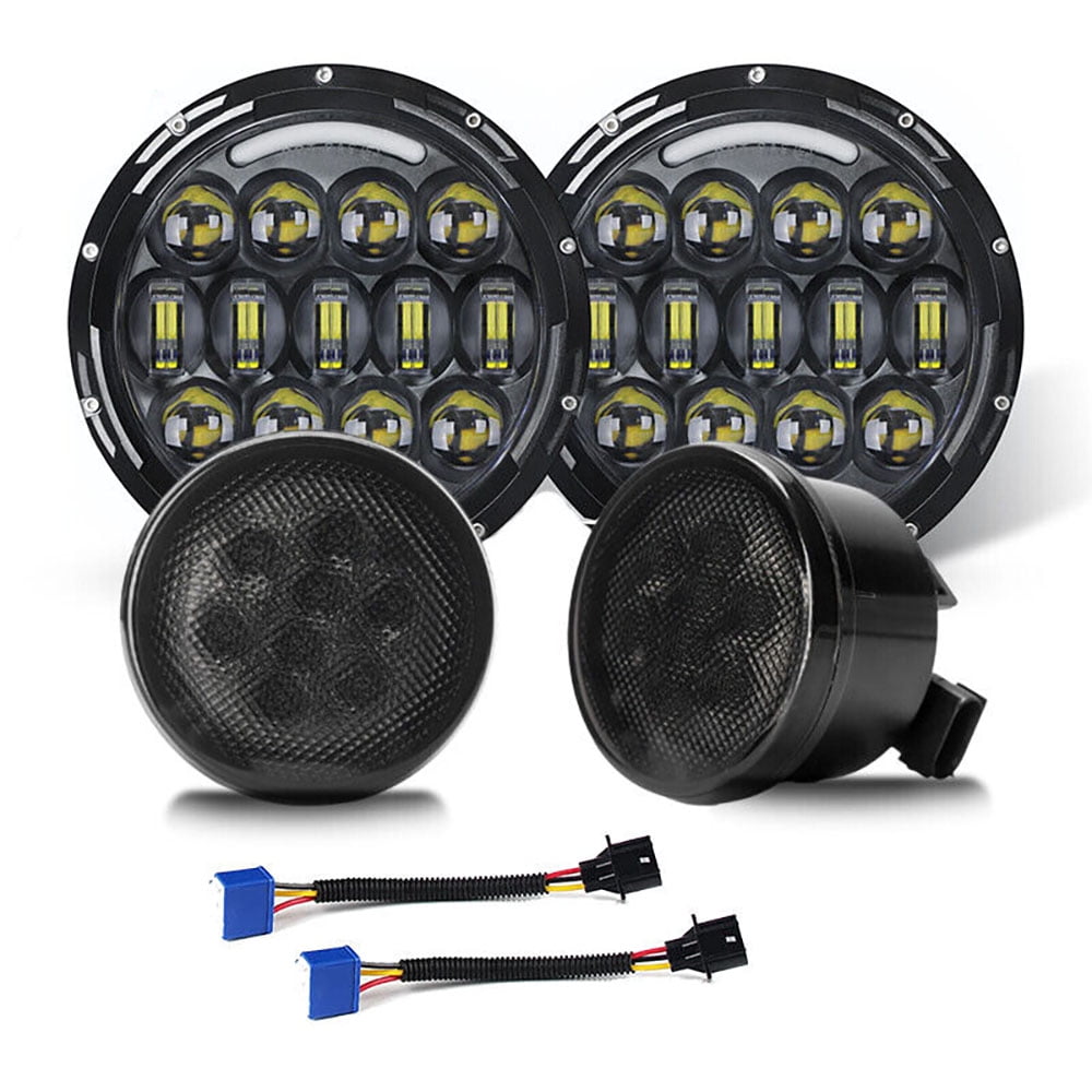 7" Round LED Headlights+Turn Signal Light Kit For Jeep Wrangler JK JKU ...