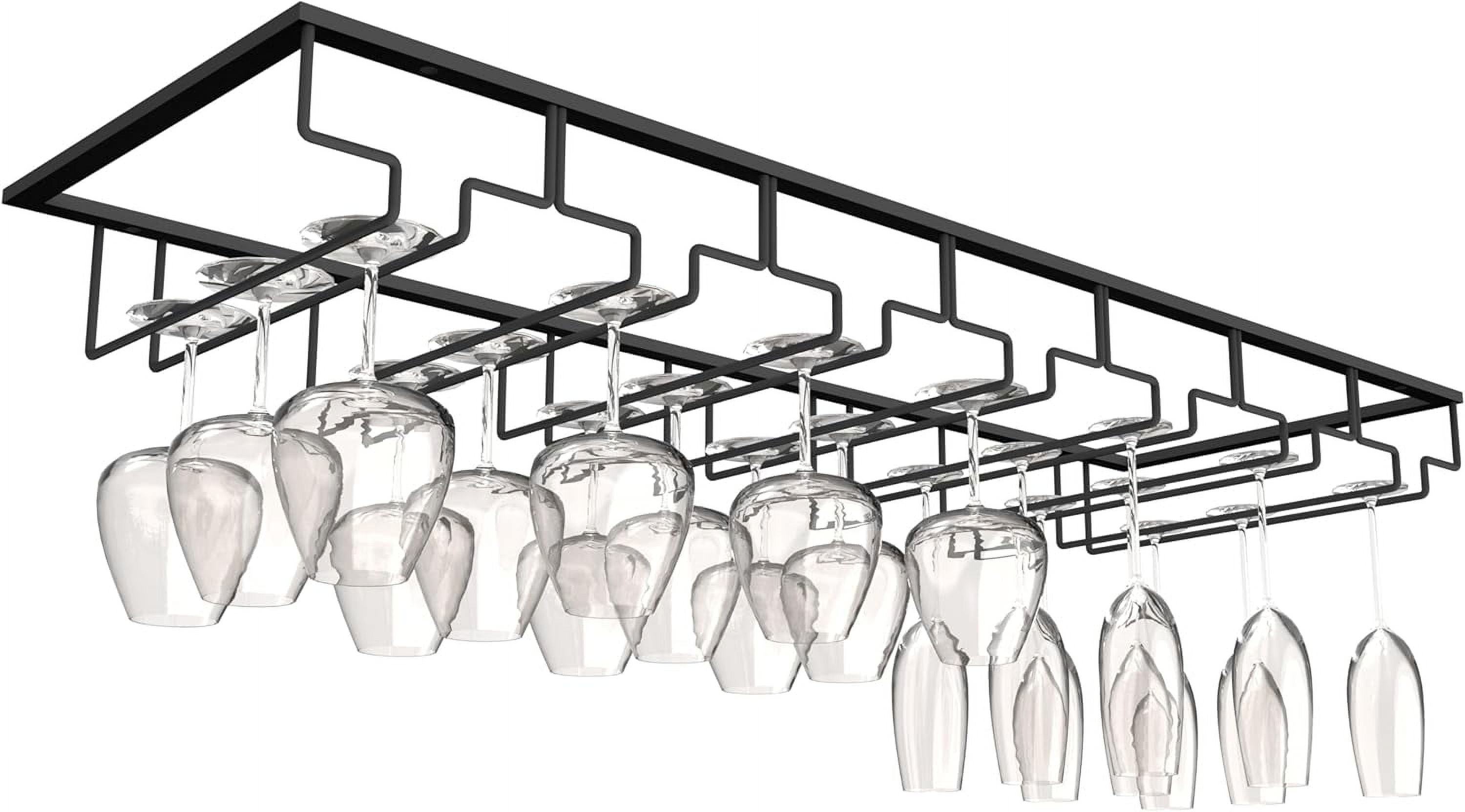 7-Row Under Cabinet Stemware Rack - Black Metal Holds 22 Wine Glasses ...