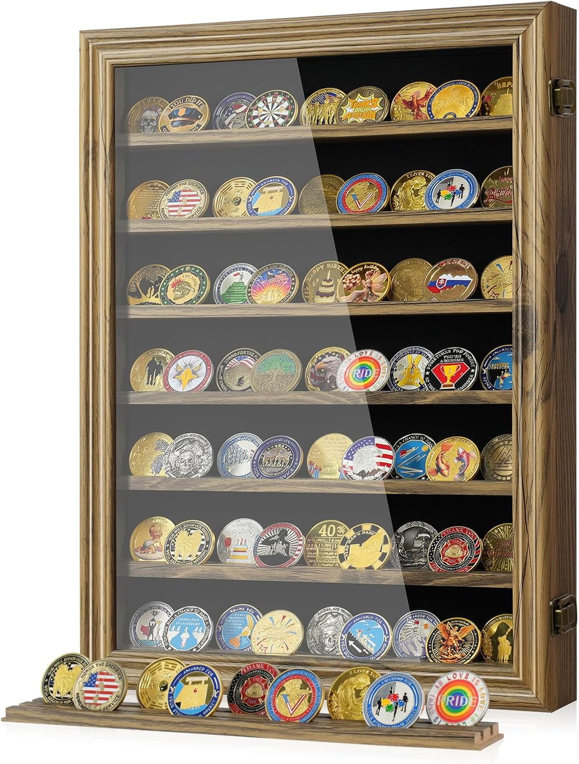7 Rows Challenge Coin Display Case - Holds 100 Coins, Solid Wood ...