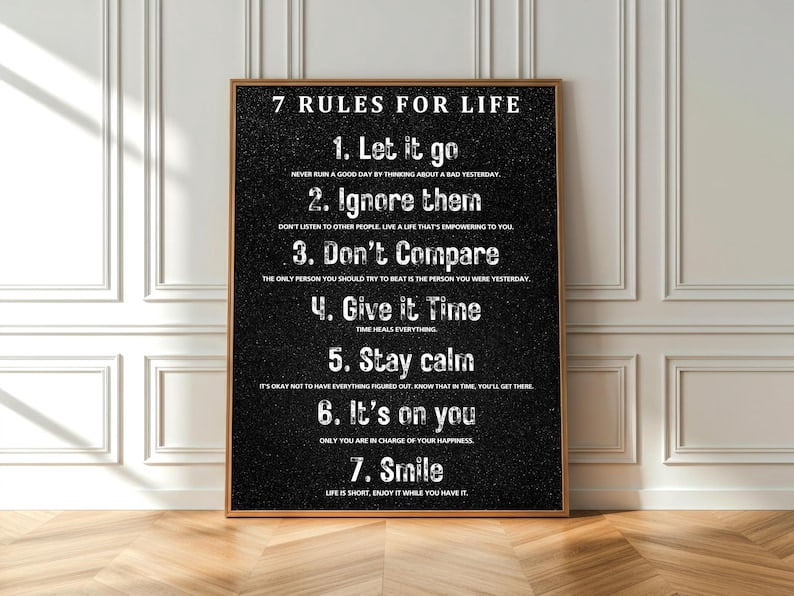 7 Rules For Life Motivational Quote Wall Art Personal Growth Mindset ...