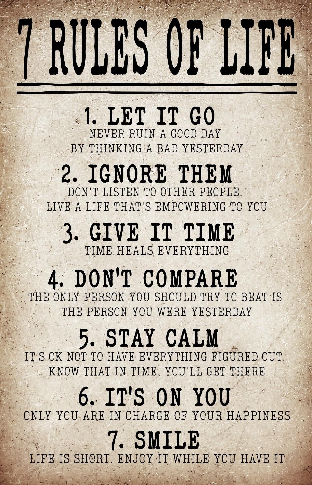 7 Rules of Life Motivational Poster for Men & Teens - Inspirational ...