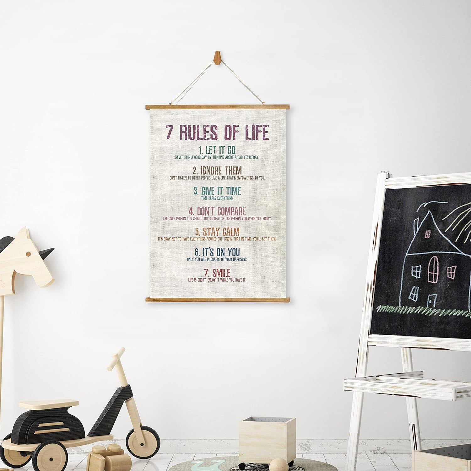 7 Rules of Life Motivational Wall Decor Poster on Linen with Wooden ...