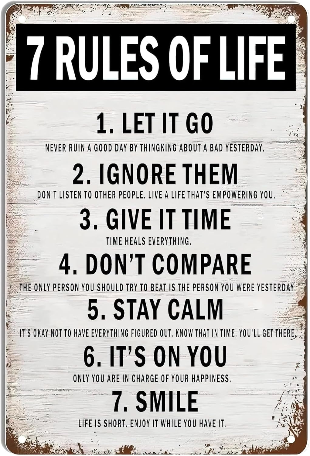 7 Rules Of Life Retro Tin Sign Motivational Quotes Inspirational Wall ...