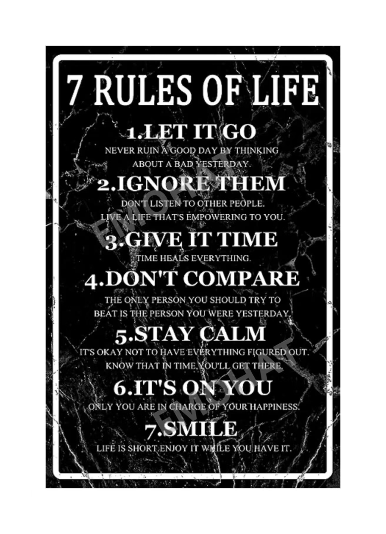 7 Rules Of Life Tin Sign Motivational Quotes Inspirational Wall Art ...