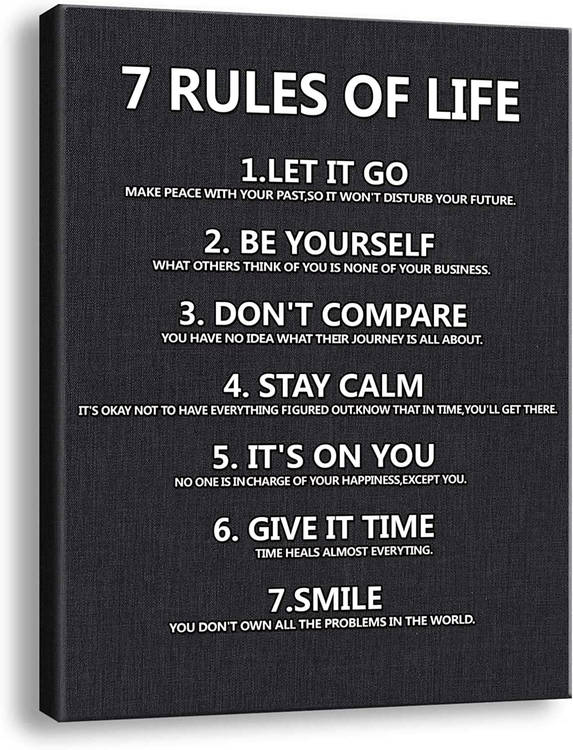 7 Rules of Life Wall Art Motivational Poster Printed on Canvas Wall ...