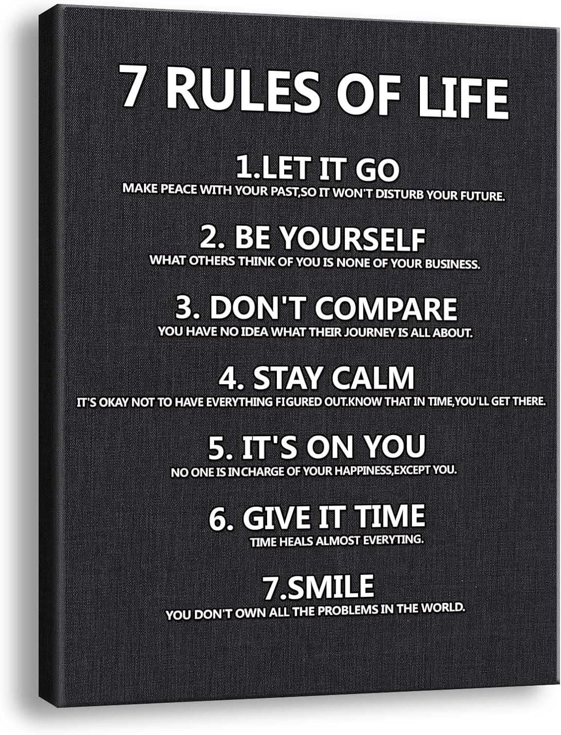 7 Rules of Life Wall Art Motivational Poster Printed on Canvas Wall ...
