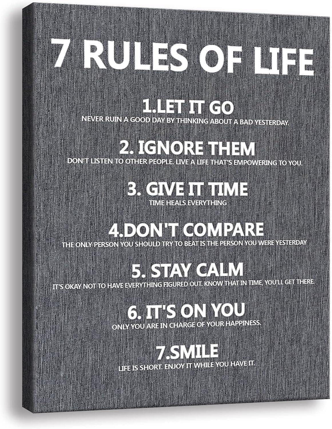 7 Rules of Life Wall art Motivational Poster Printed on Canvas Wall ...