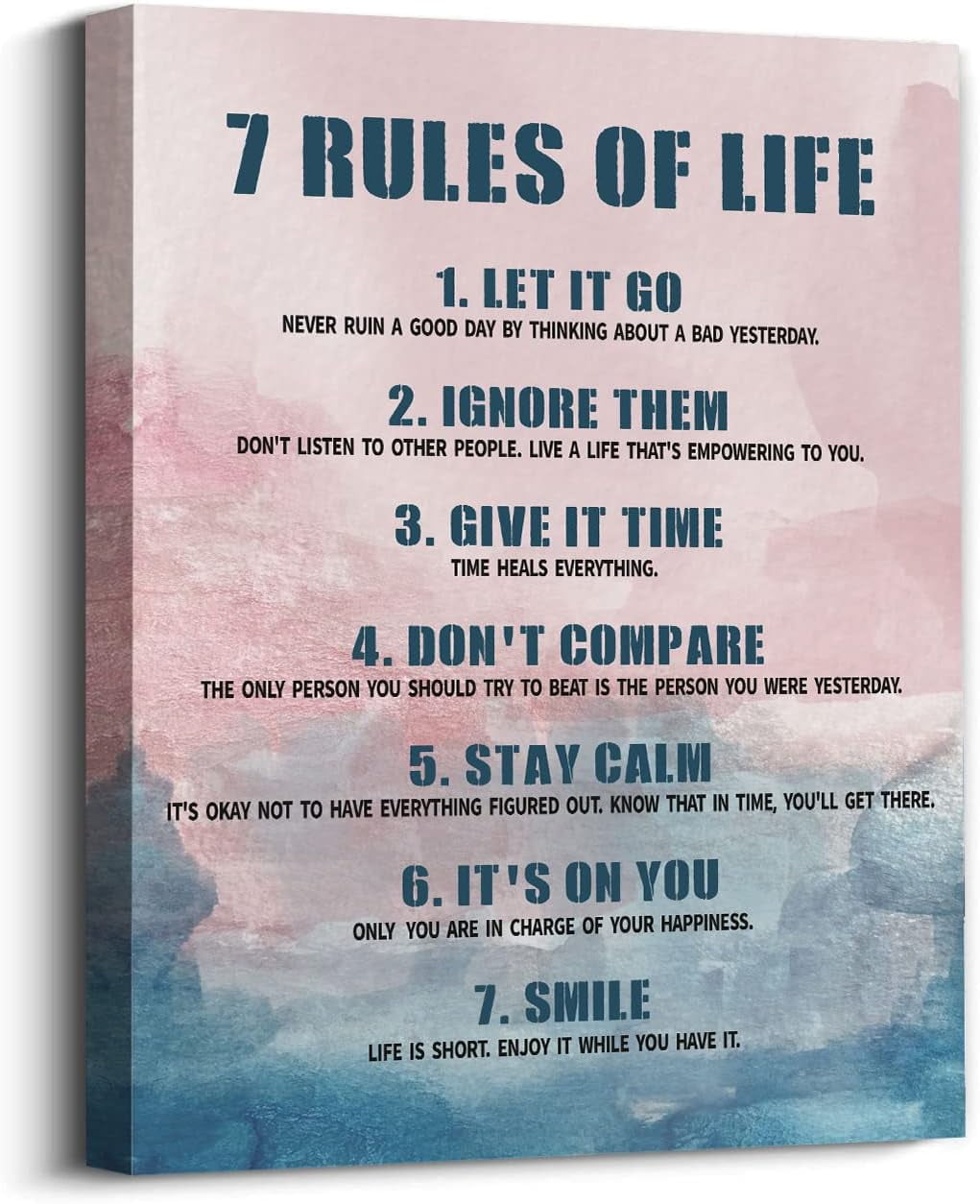7 Rules Of Life Canvas Decoration Painting, Inspirational Motto Canvas ...