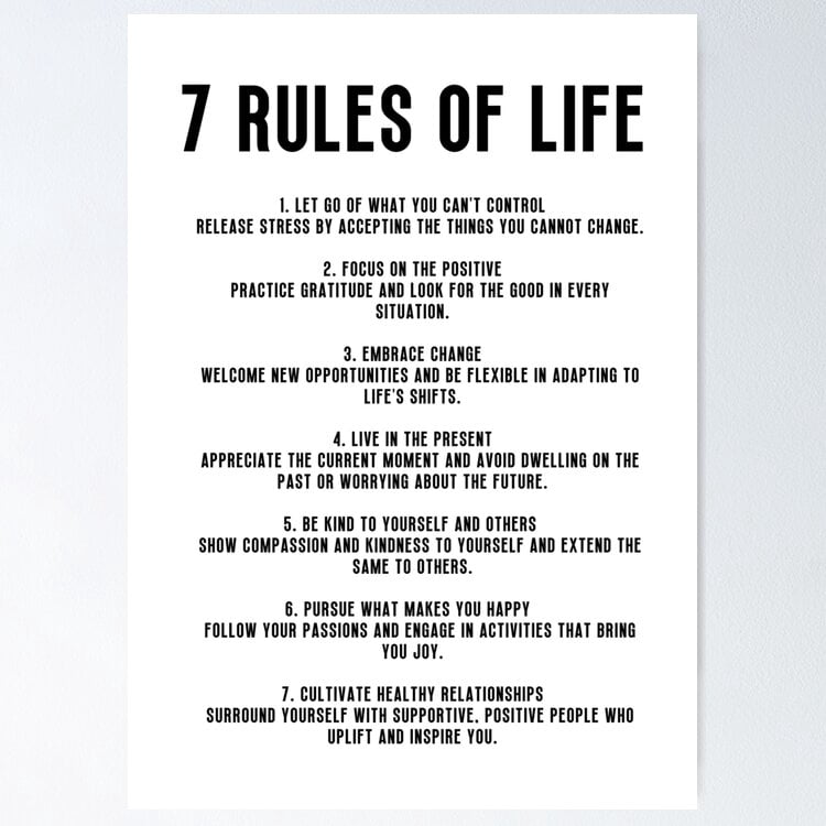 7 Rules Of Life Motivation Quotes Poster- Unframed Poster | Wall Art ...