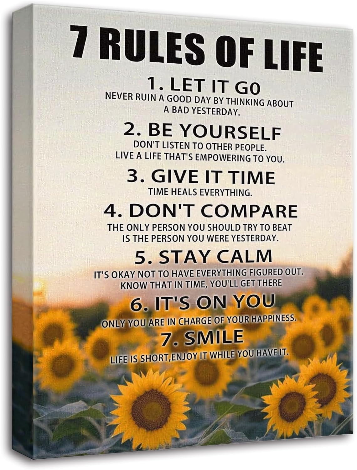 7 Rules Of Life Motivational Poster Decor Sunflower Wall Art Uplifting ...