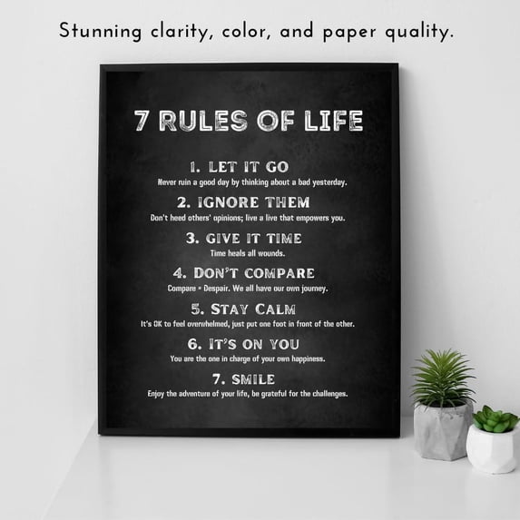 7 Rules Of Life, Motivational Wall Art: Inspirational Home Office Decor ...