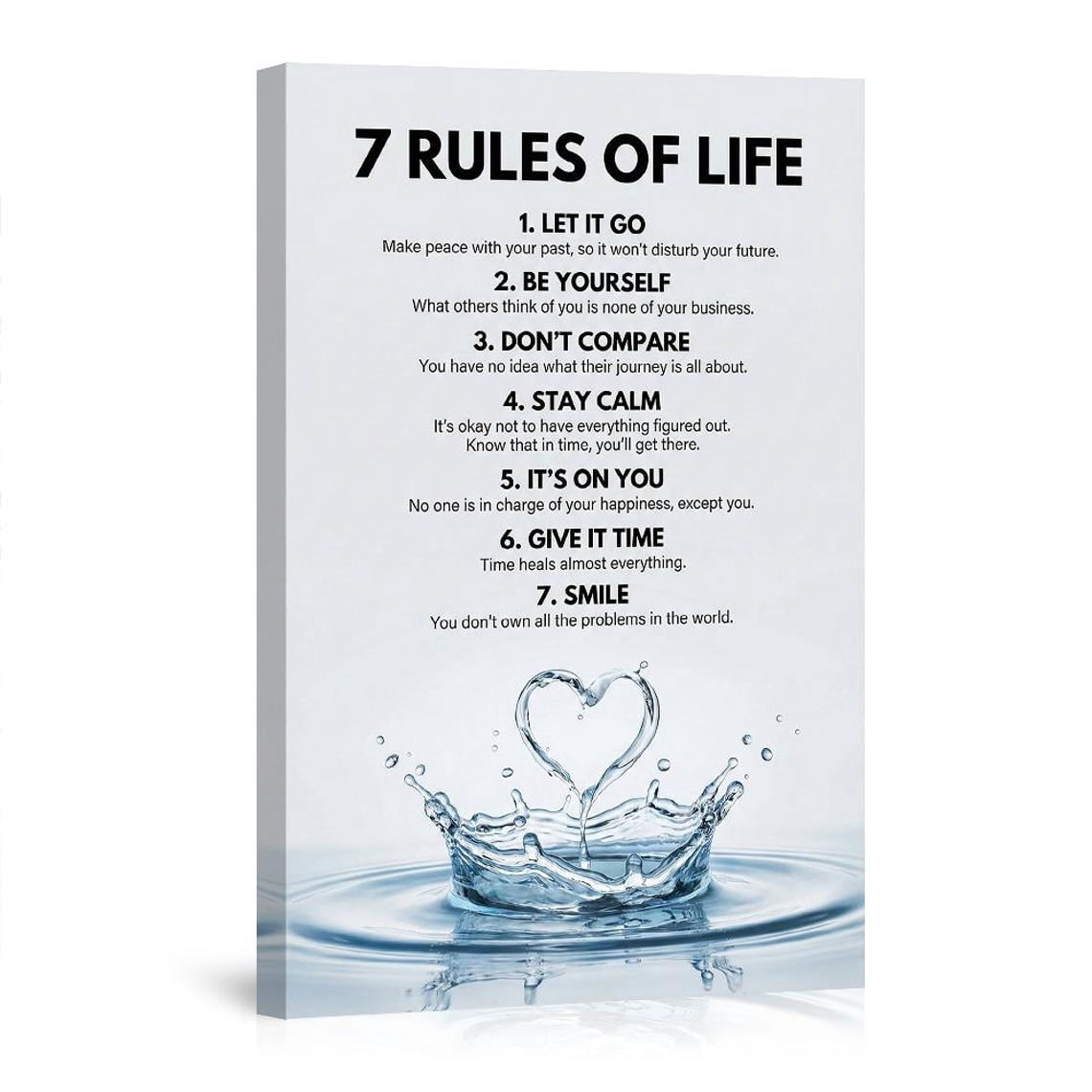 7 Rules Of Life Motivational With Water Heart Canvas - Walmart.com