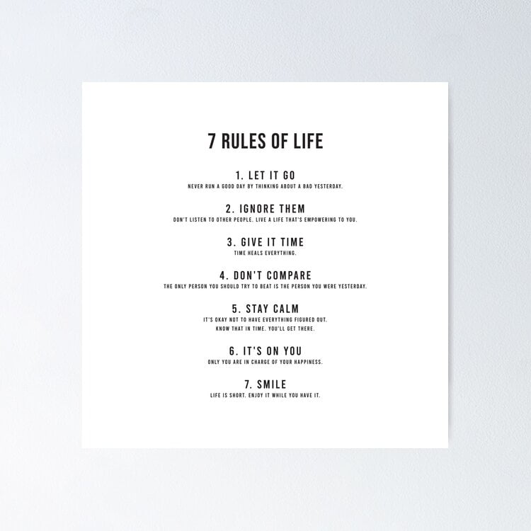 7 Rules Of Life Poster- Unframed Poster | Wall Art | Perfect For Home ...