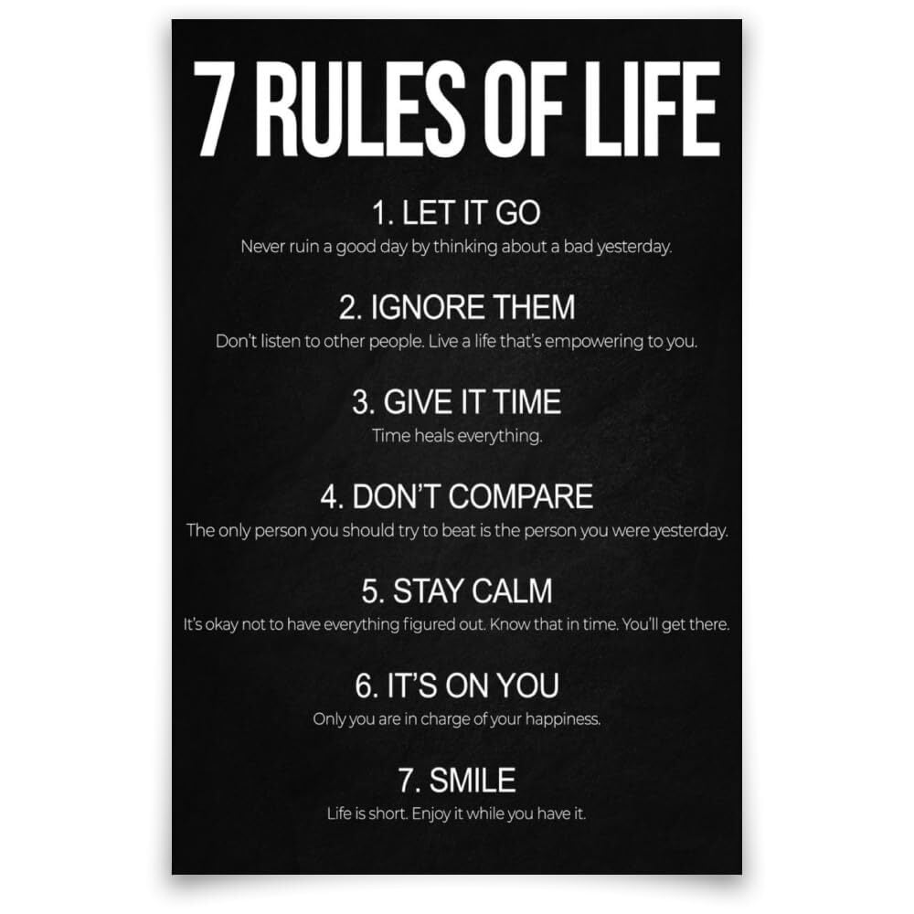 7 Rules for Life Motivational Wall Art (1) Success Motivational Poster ...