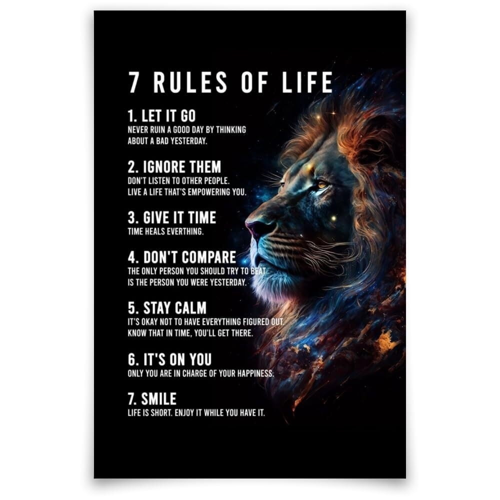 7 Rules for Life Motivational Wall Art (2) Success Motivational Poster ...