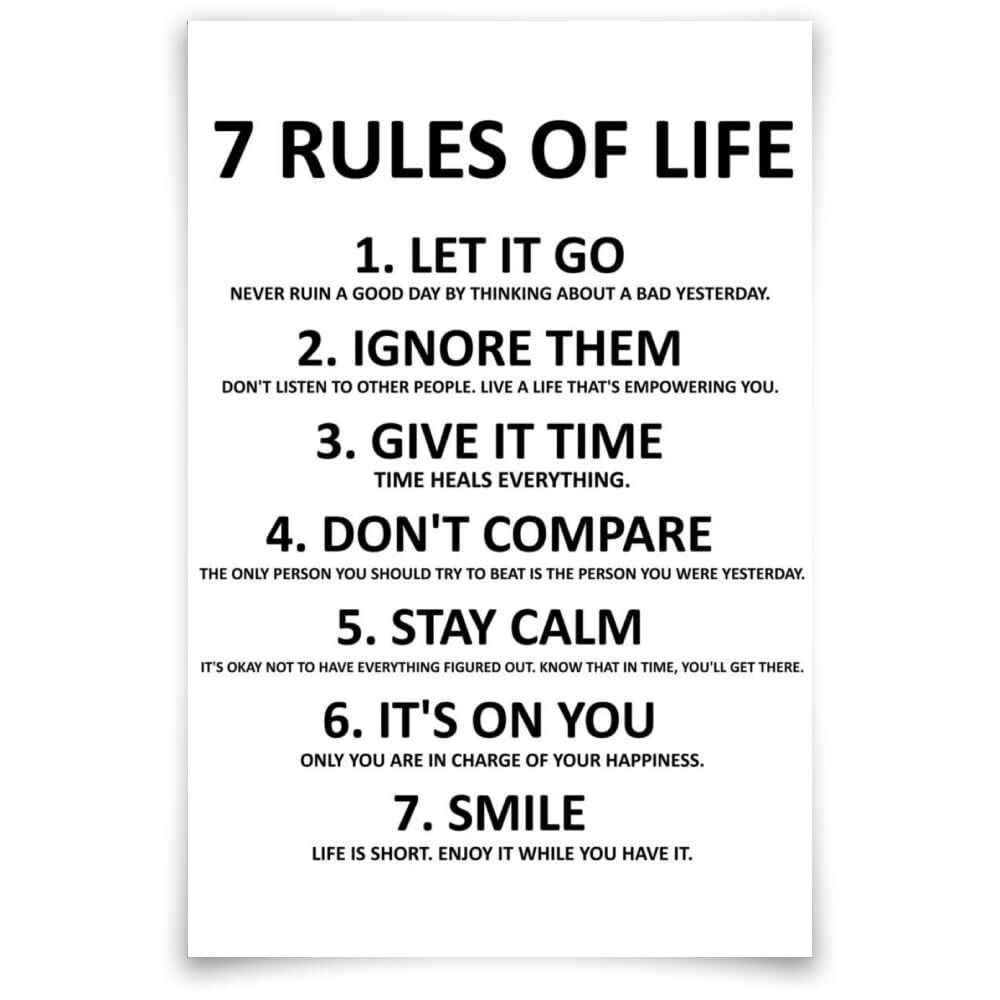 7 Rules for Life Motivational Wall Art (5) Success Motivational Poster ...
