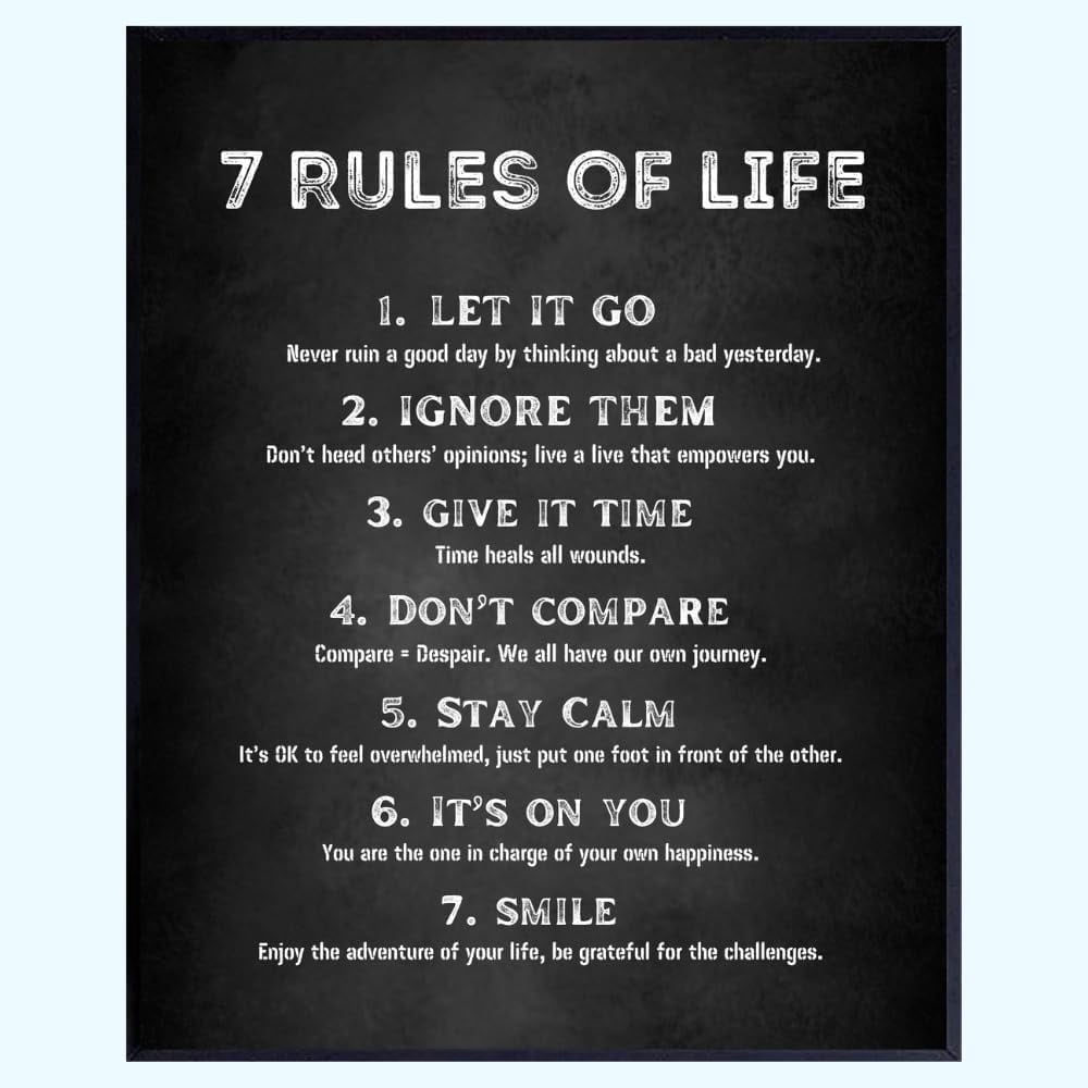 7 Rules of Life Wall Art – Inspirational Poster for Office or Home Gym ...
