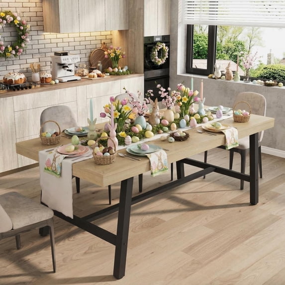7” Rustic Industrial Dining Table for 6-8, Sturdy Wooden Rectangle ...