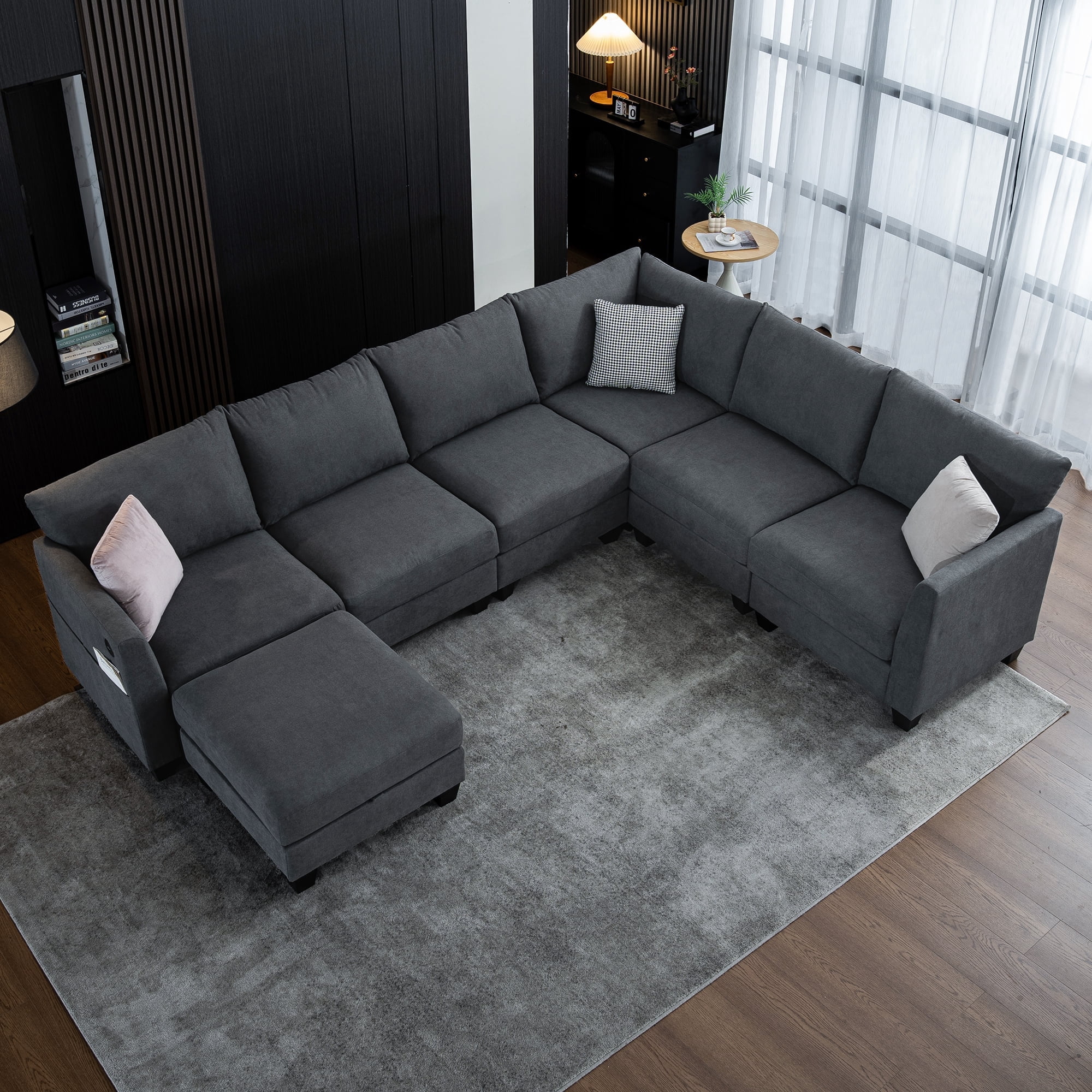 7-Seat L-Shaped Modular Sectional Sofa with Storage Ottoman & USB ...