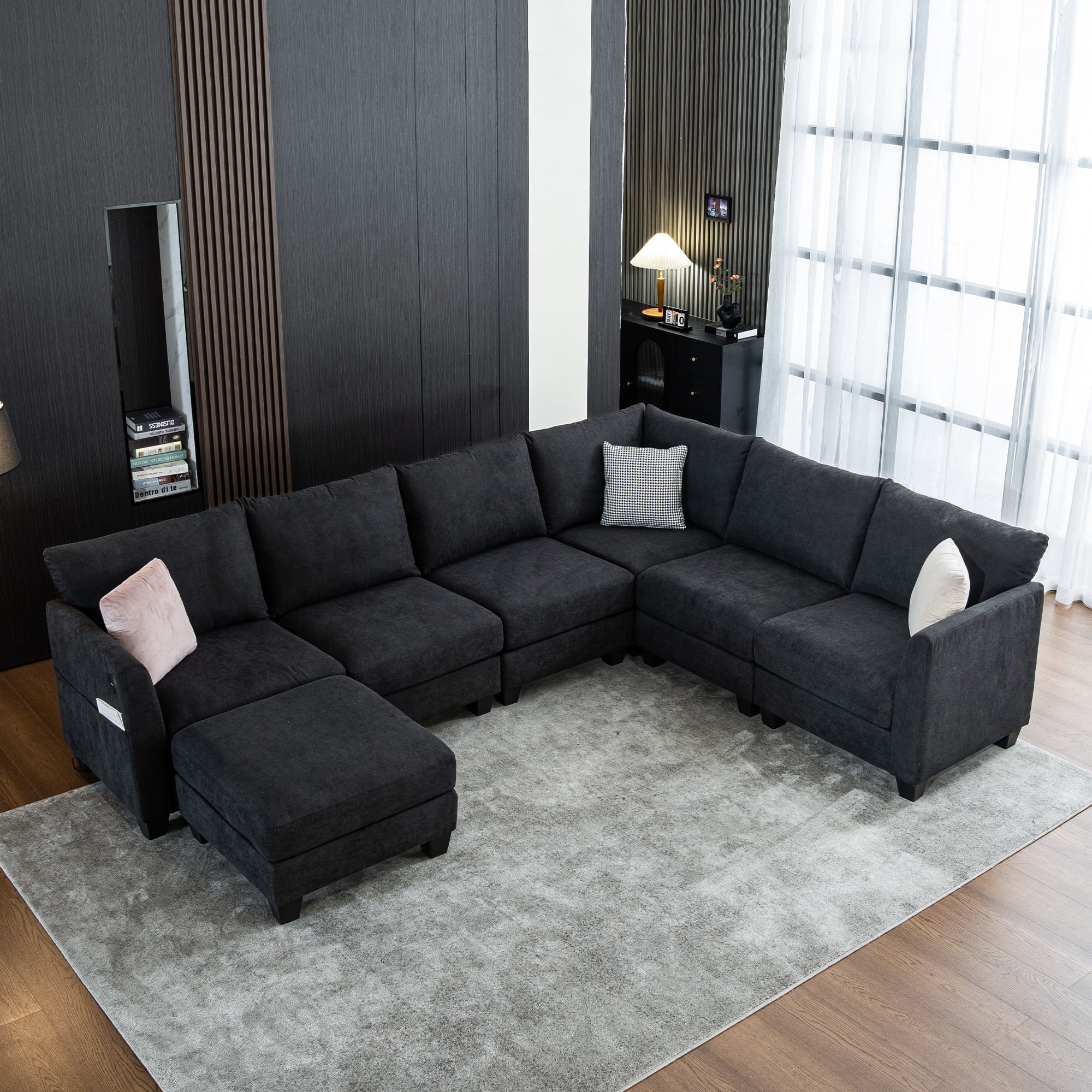 7-Seat L-Shaped Modular Sectional Sofa with Storage Ottoman & USB ...