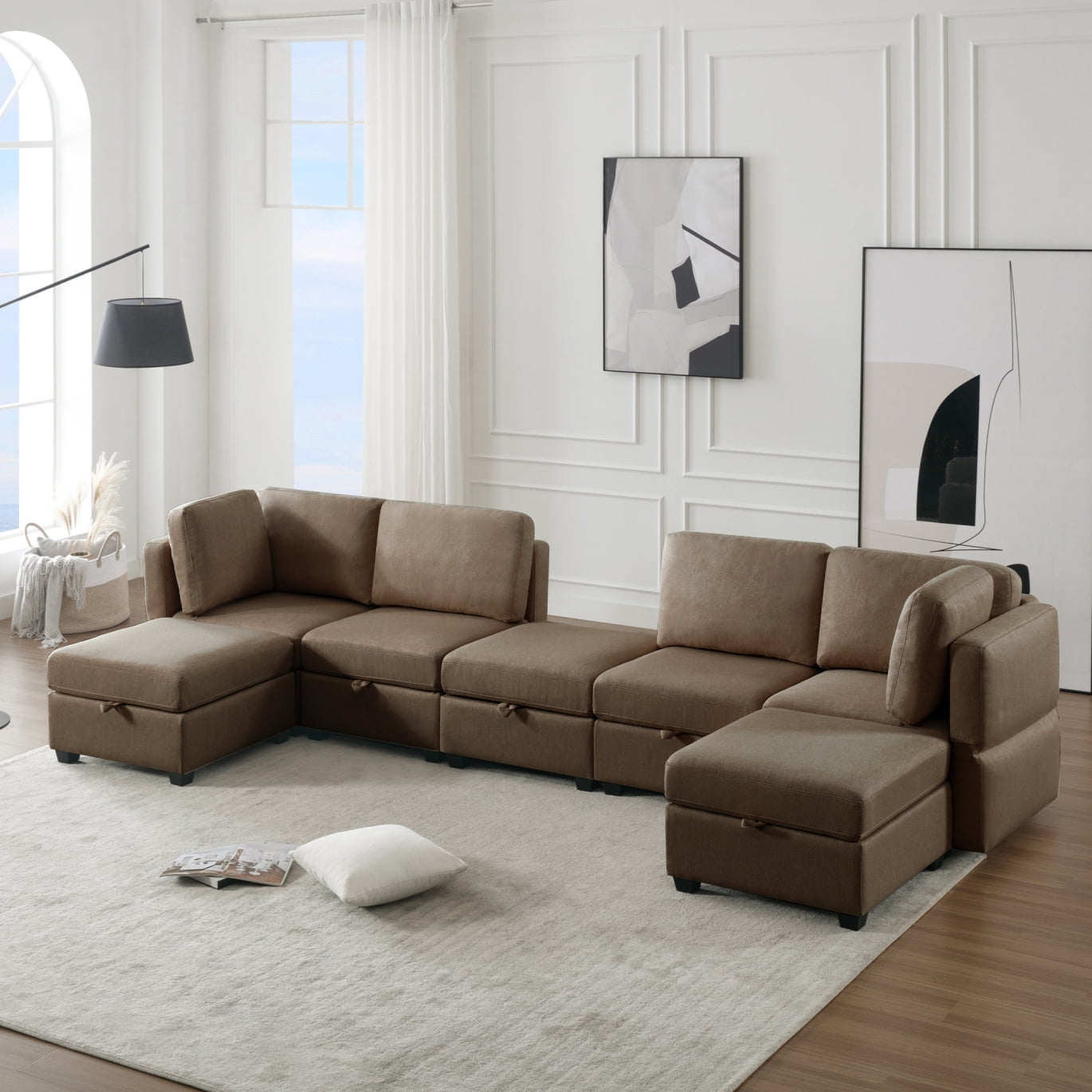 7 Seat U-Shape Modular Sectional Sofa with Adjustable Arms and Backs ...