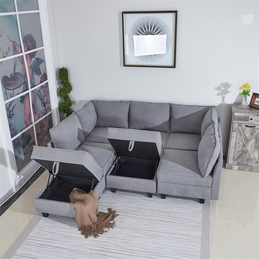 7-Seater Modular Sectional Sofa Couch with Storage Seats, Convertible ...