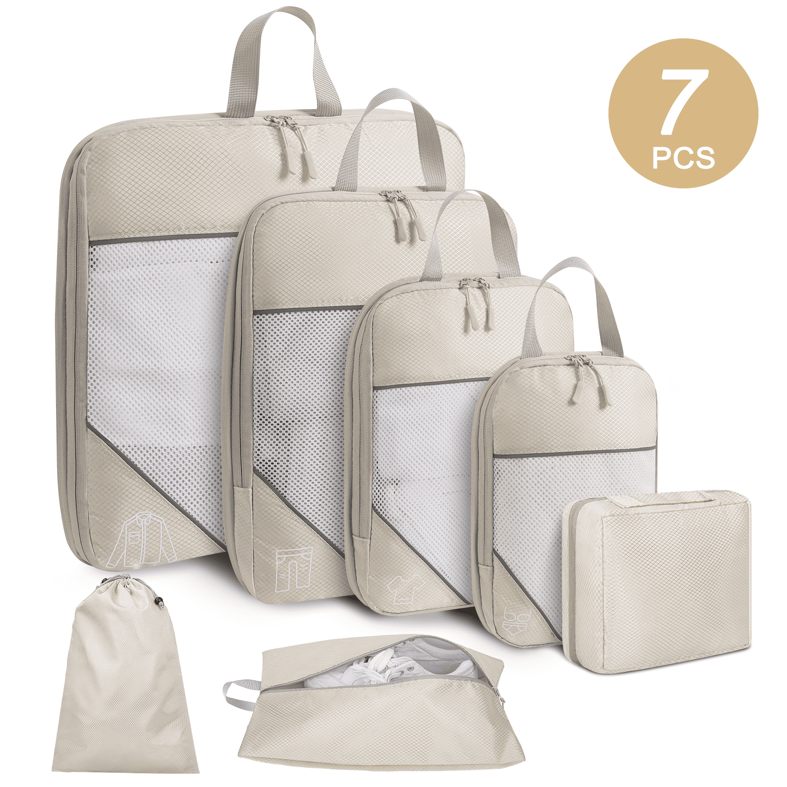 7 Set Compression Packing Cubes for Travel Essentials, Compressible ...