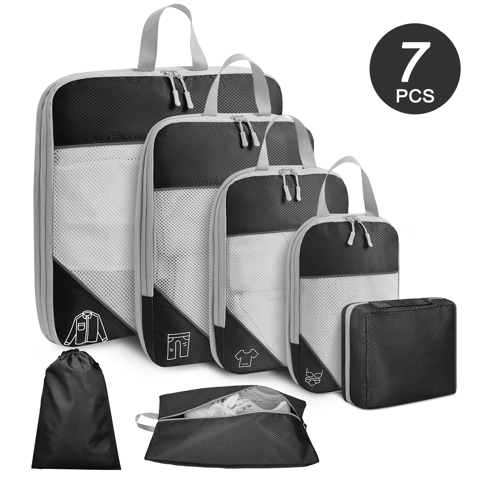 7 Set Compression Packing Cubes for Travel Essentials, Compressible ...