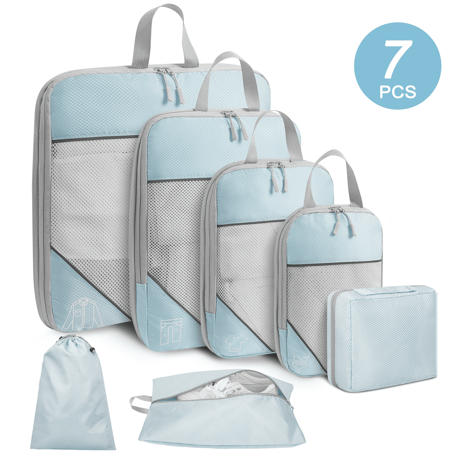 7 Set Compression Packing Cubes for Travel Essentials, Compressible ...