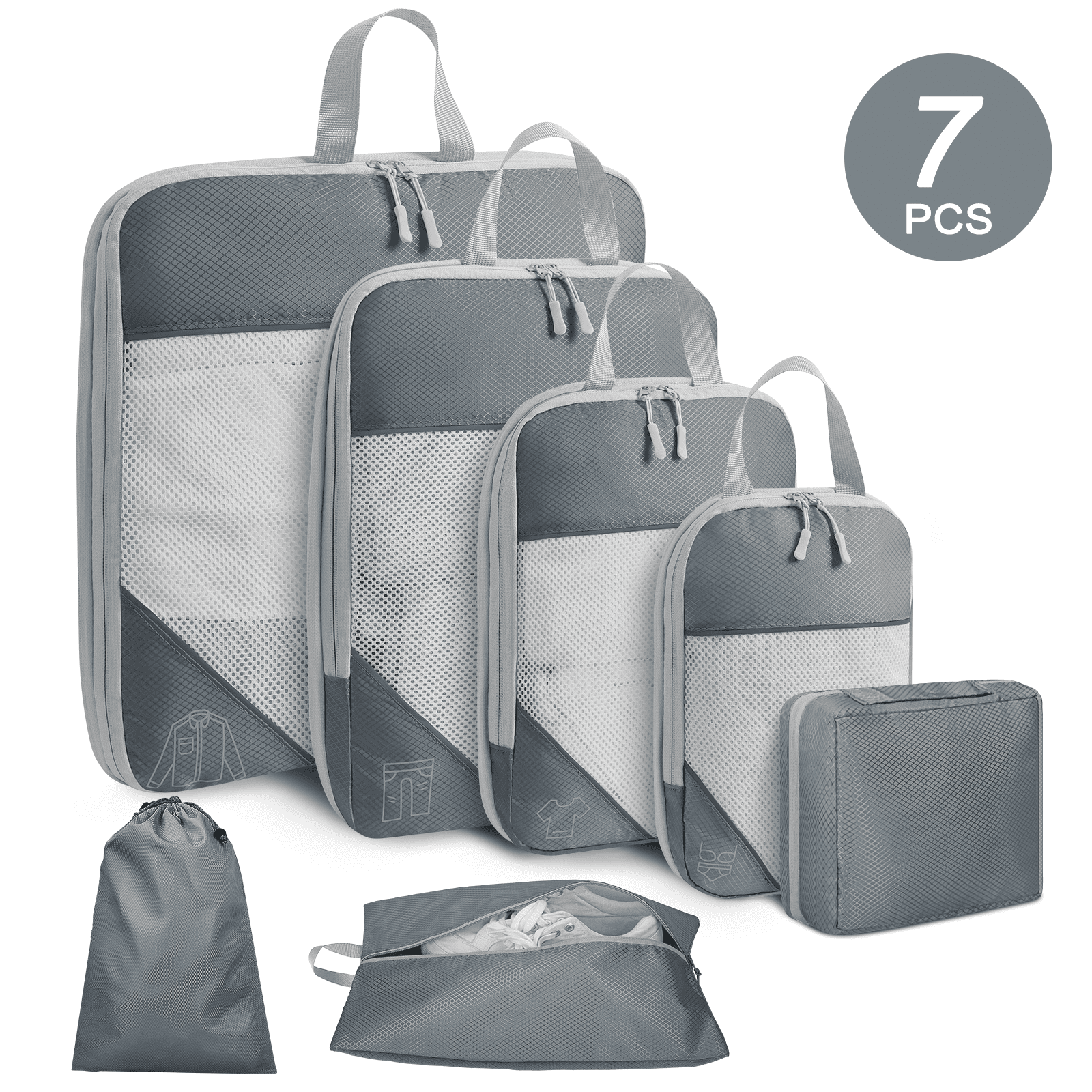 7 Set Compression Packing Cubes for Travel Essentials, Compressible ...