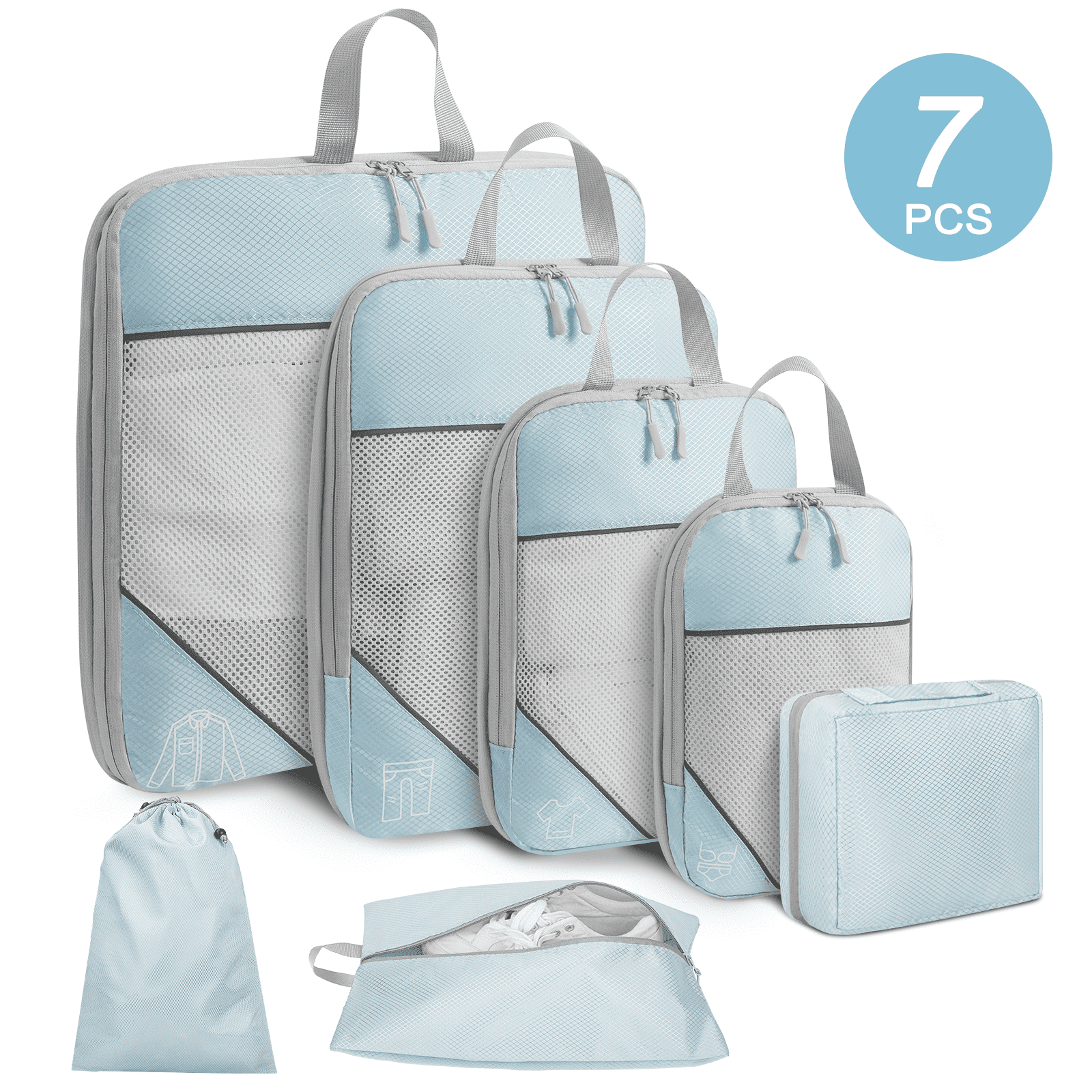 7 Set Compression Packing Cubes for Travel Essentials, Compressible ...