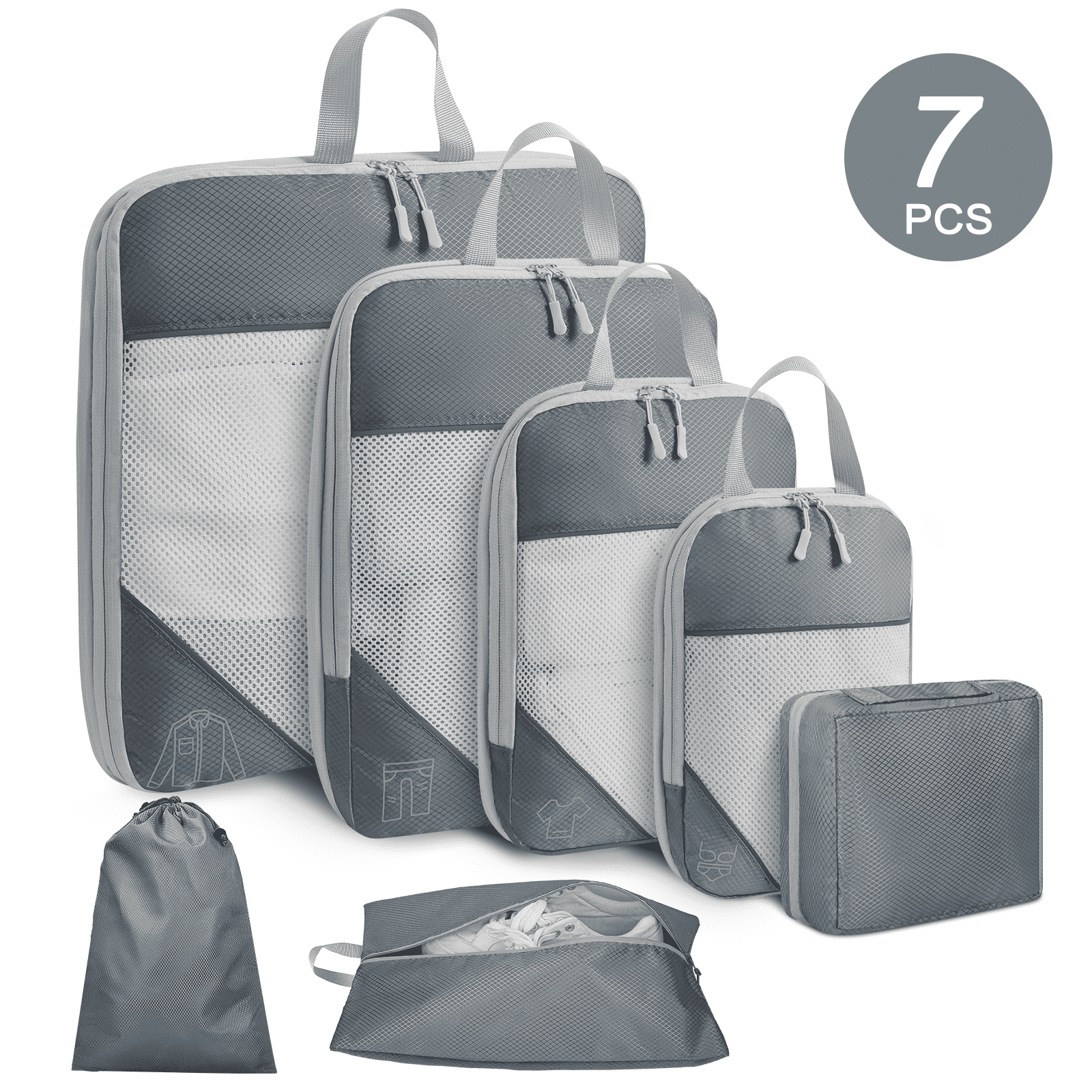 7 Set Compression Packing Cubes for Travel Essentials, Compressible ...