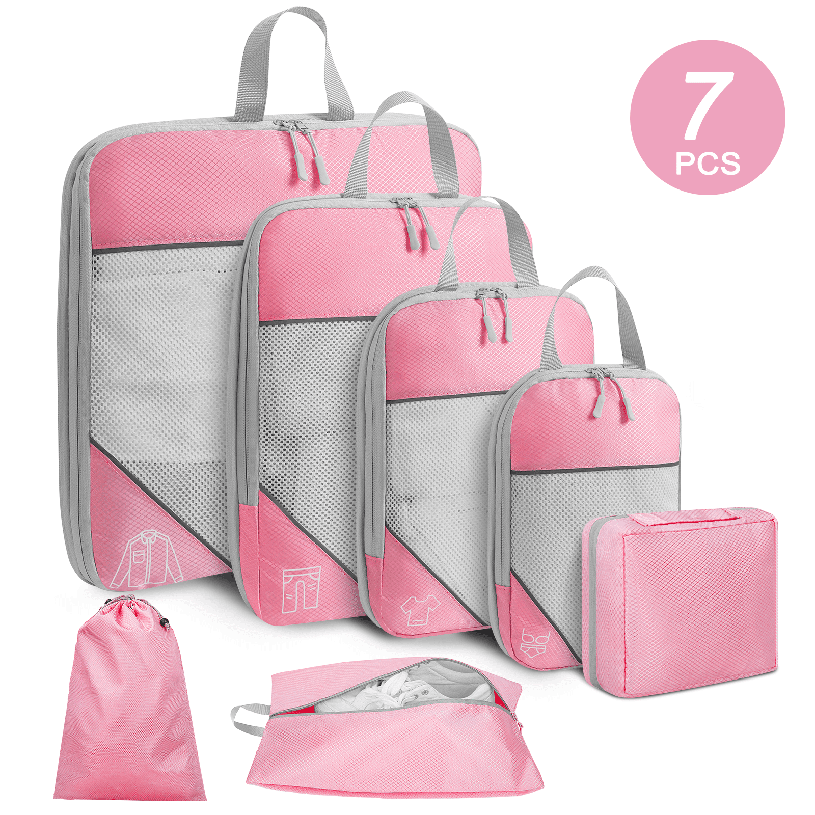 7 Set Compression Packing Cubes for Travel Essentials, Compressible Expandable Packing Cubes for ...