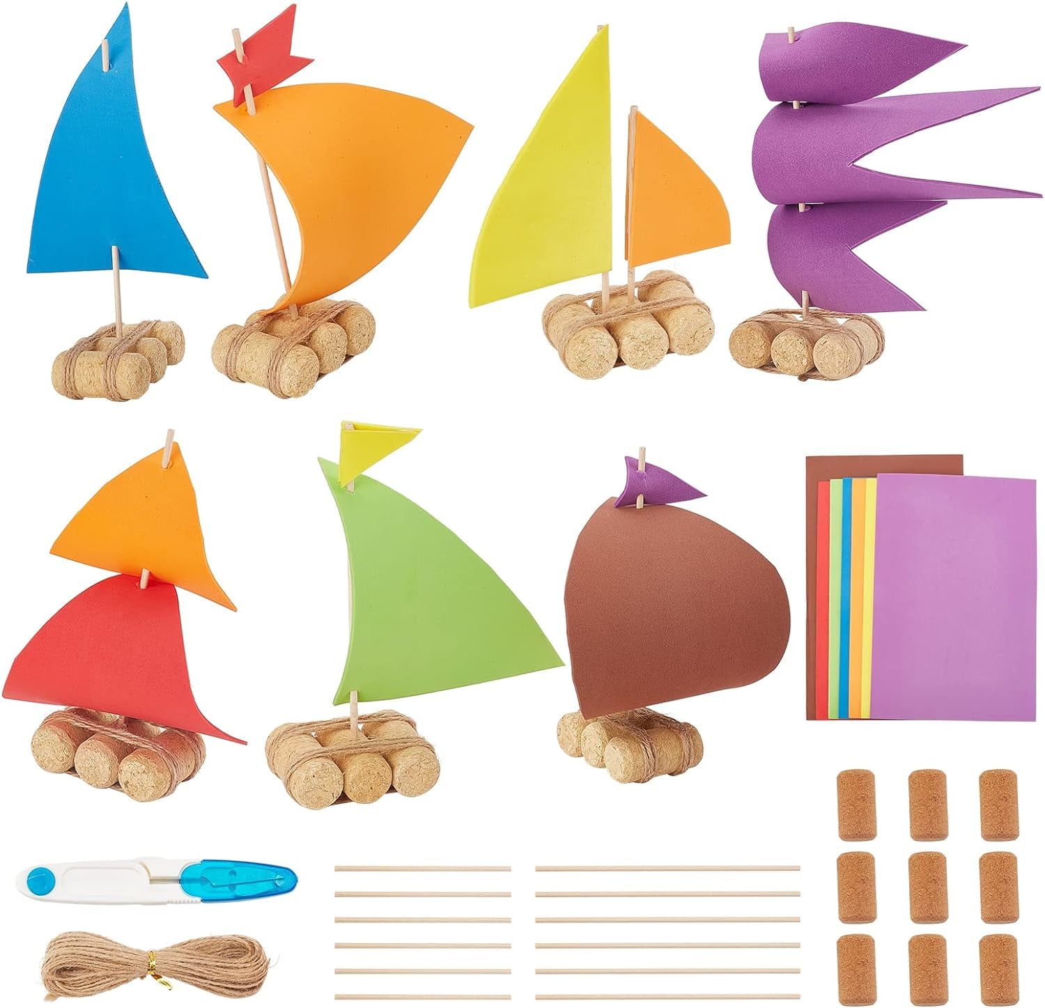 7 Set Cork Boat Kit Wooden Sailboat Kits Model Boat Building Woodcrafts ...