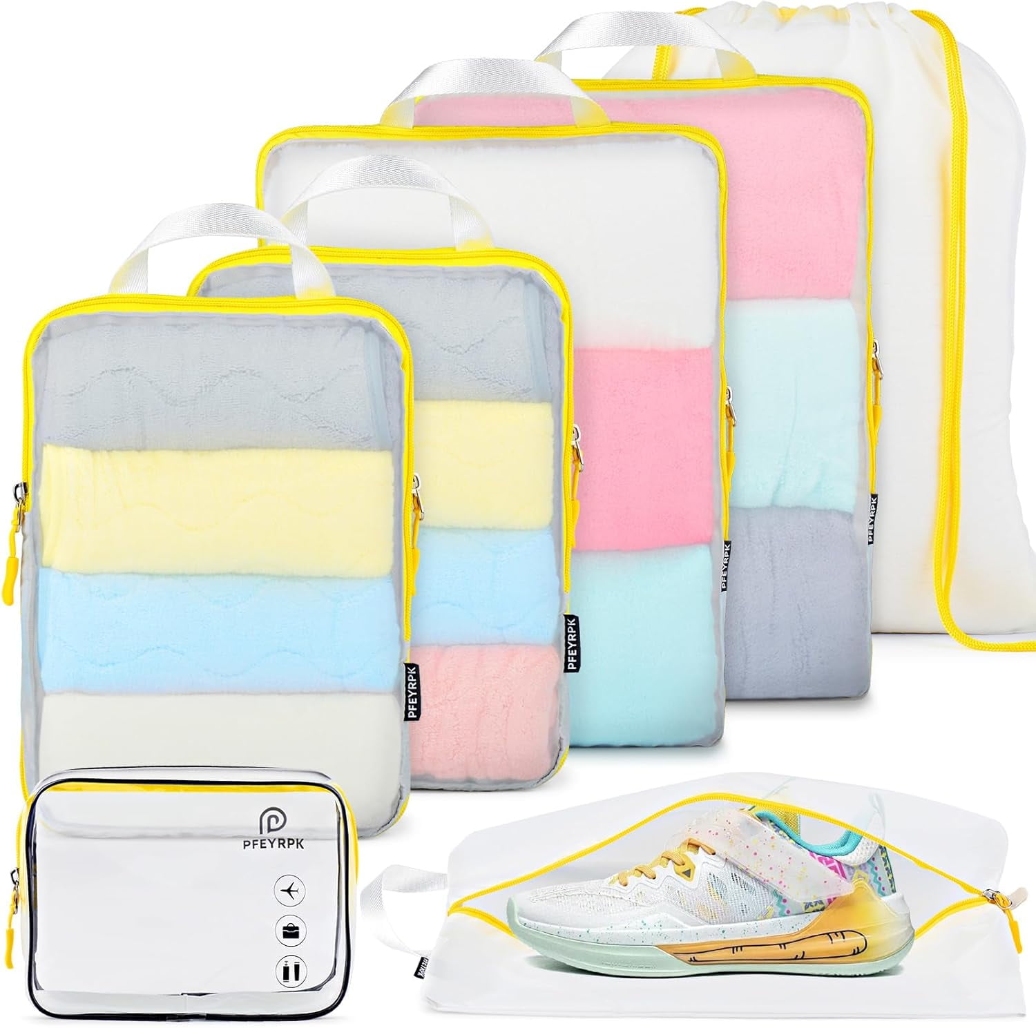 7 Set Lightweight Compression Packing Cubes for Suitcases, Compressible ...