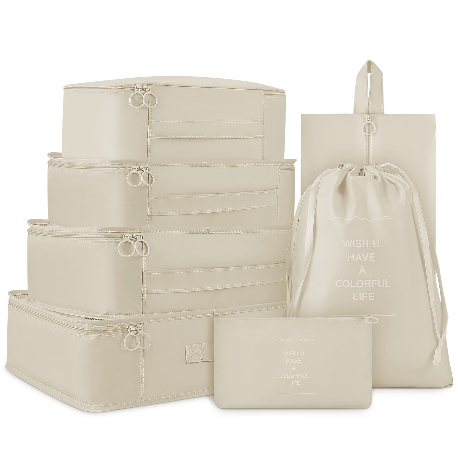 7 Set Packing Cubes Travel Organizer Set Fordable Compression Suitcase ...