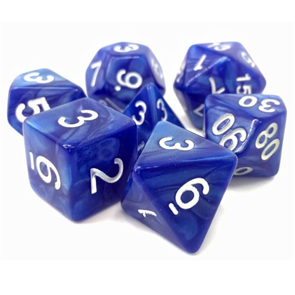 7 Dice Set Sigil of Faith Blue Pearl Opaque Dice White Numbered Durable ...