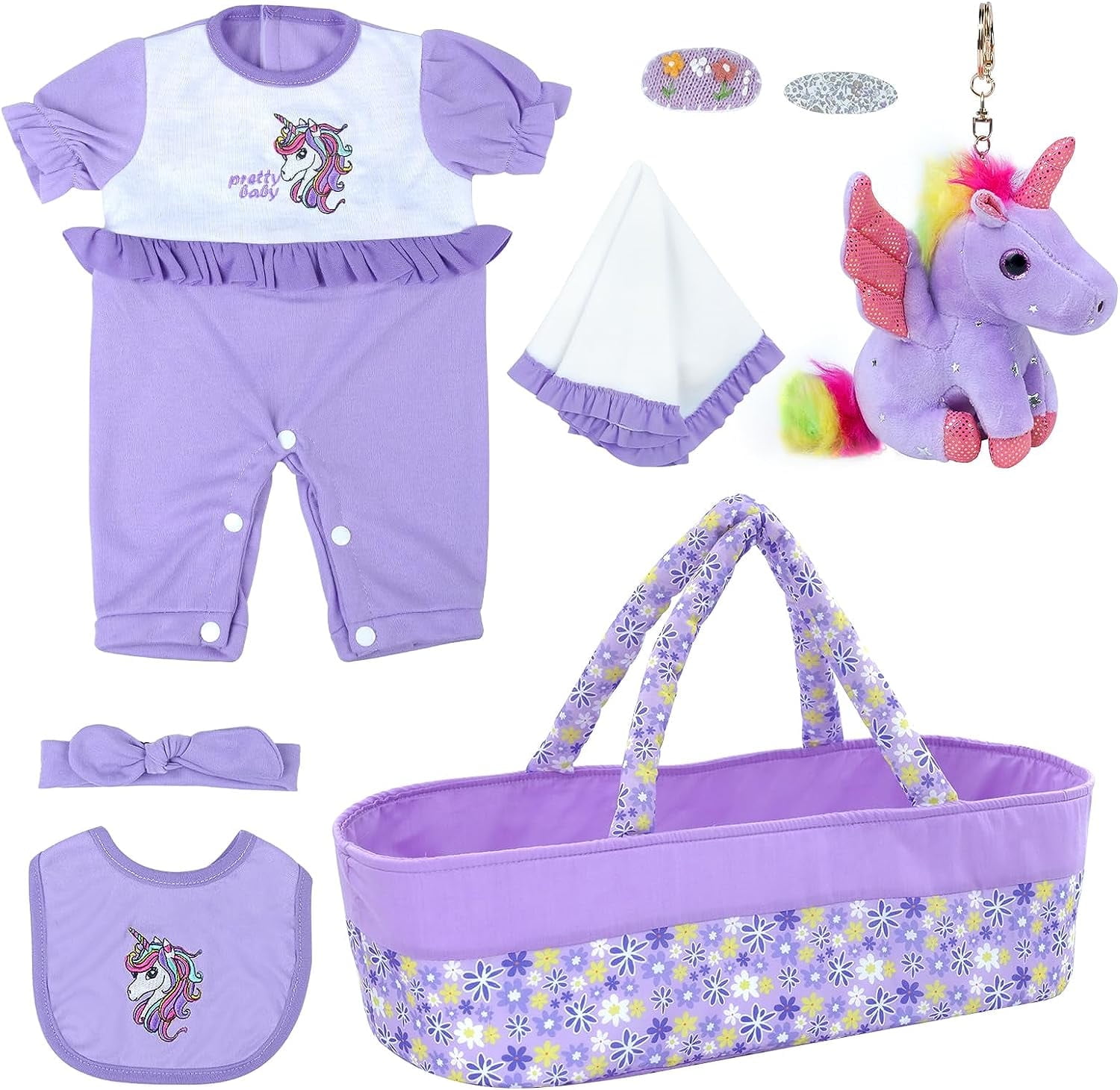7 Sets Reborn Baby Doll Clothes with Bassinet for 17-22 Inch Baby Doll ...